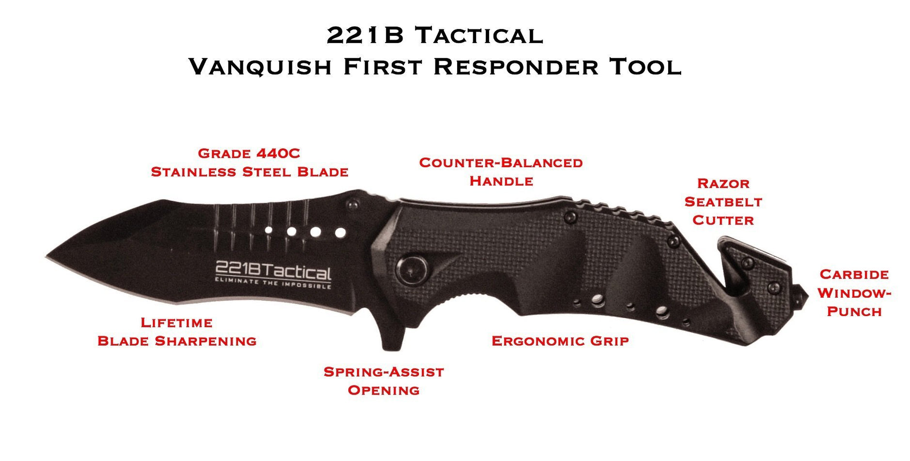 First Responder Knife with Seatbelt Cutter & Window Punch Tool — 221B ...